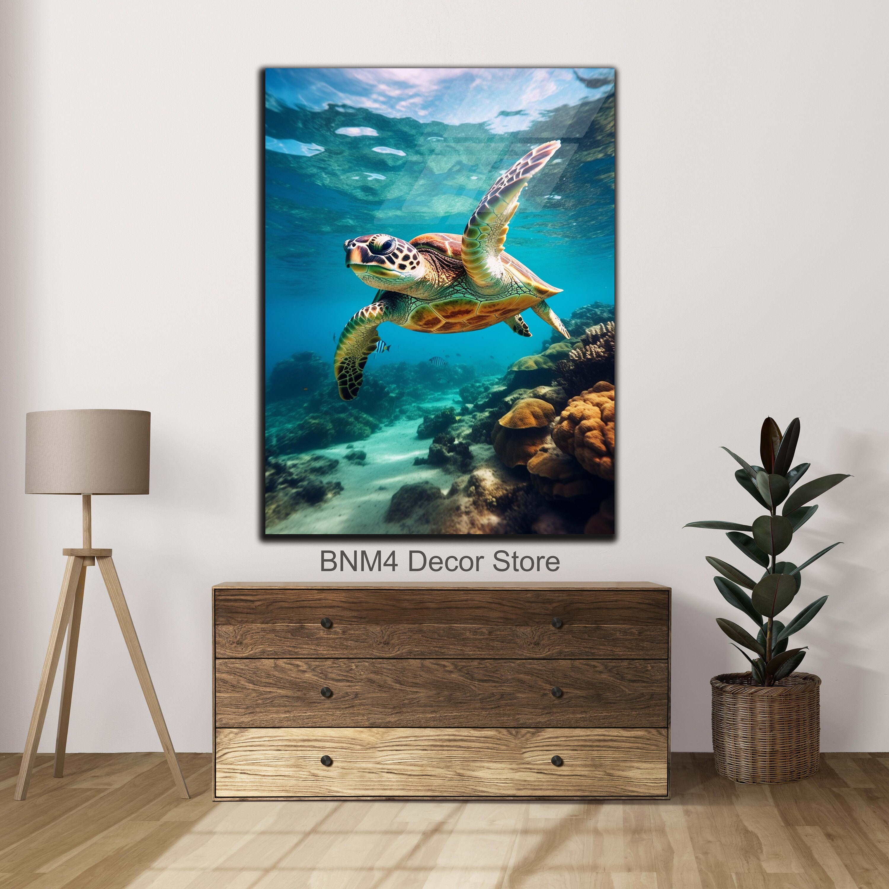 Tempered Glass Sea Turtle Wall Art Sea Turtle Glass Decor Large Wall ...