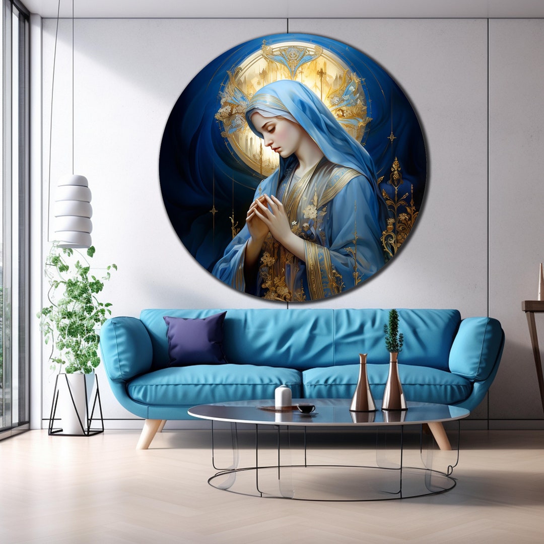 Virgin Mary Tempered Glass Wall Art | Virgin Mary Round Glass | Wall ...