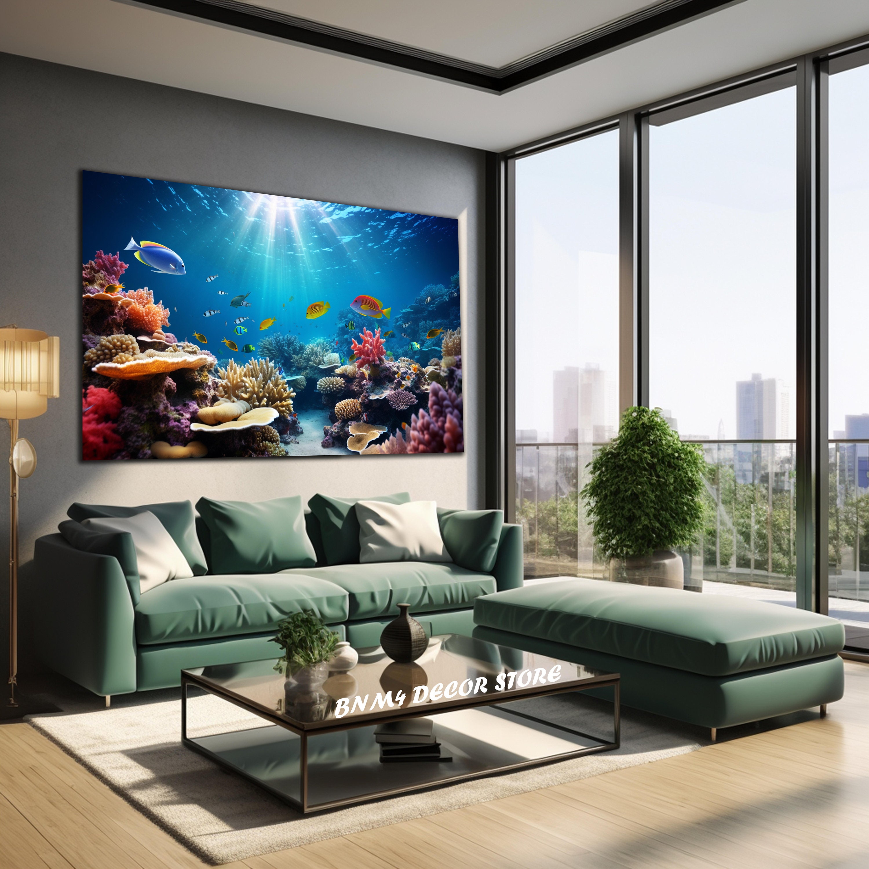 Tempered Glass Under Sea Wall Art Aquarium Wall Decor Glass Printing ...