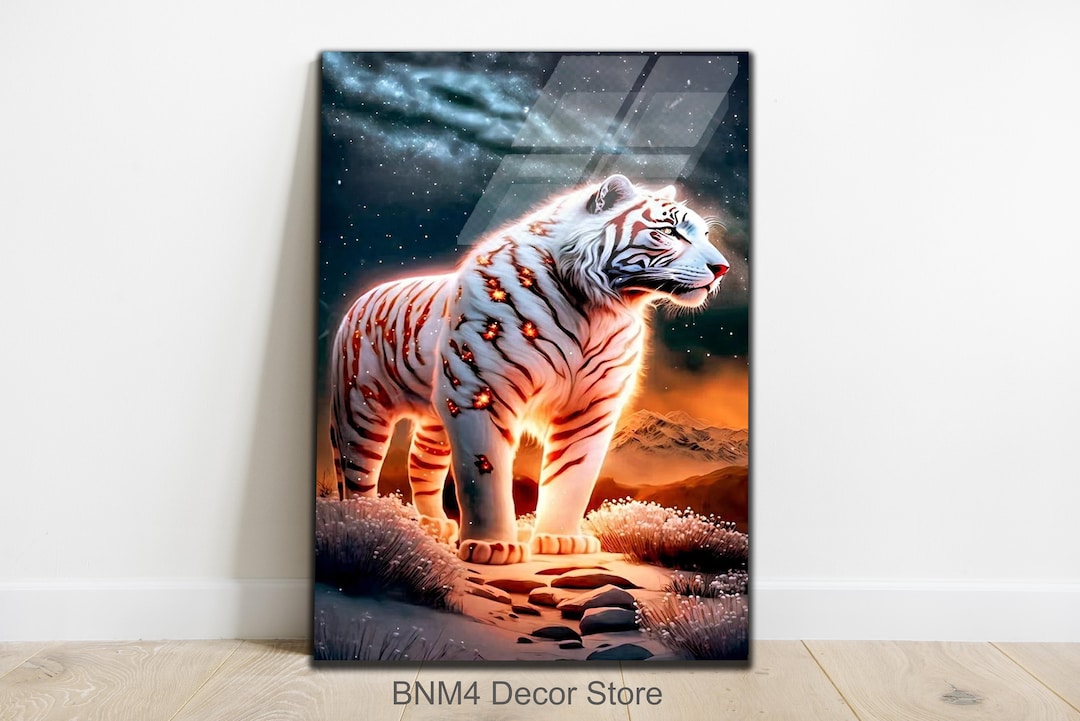 Tempered Glass Tiger Wall Art, White Tiger Glass, Shining White Tiger ...