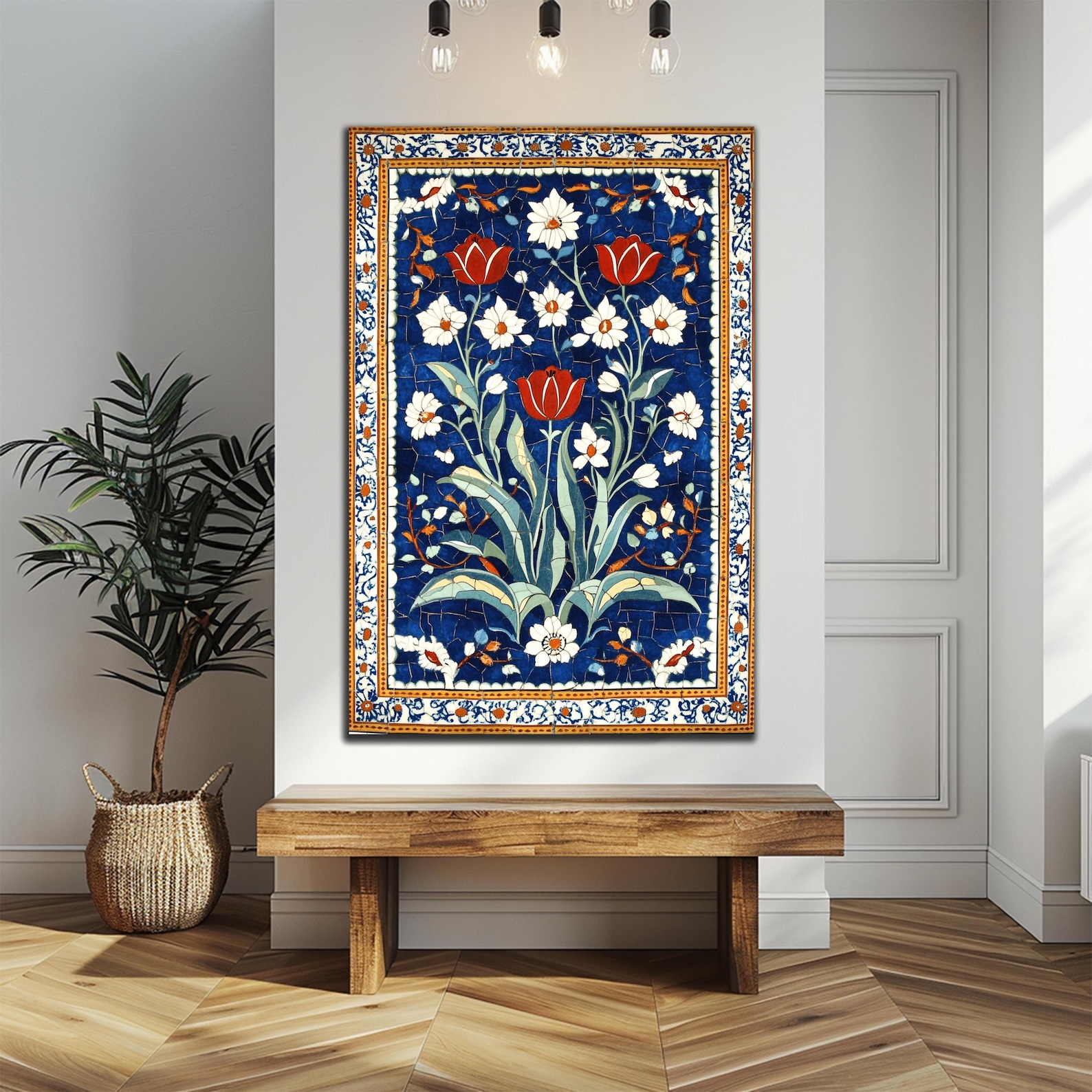 Turkish Pattern Tempered Glass Art | Ethnic Tile Glass Art | Red Tulips ...