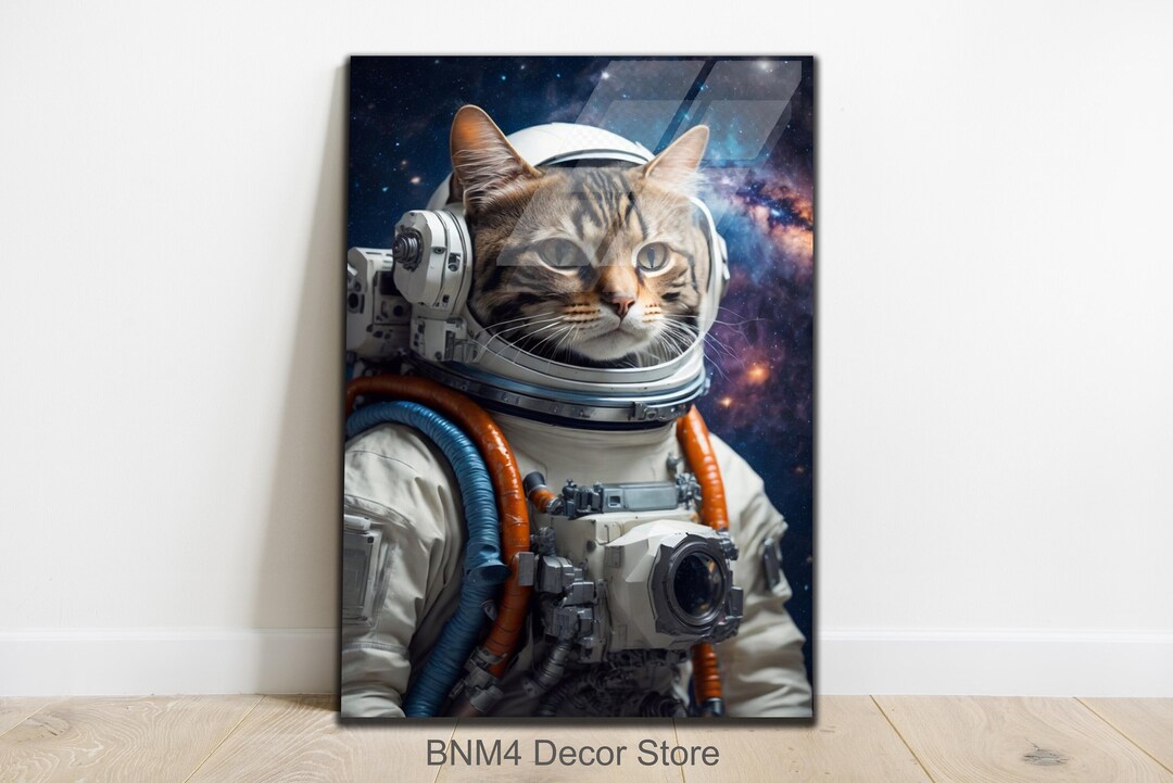 Astronaut Cat Tempered Glass Wall Art, Tabby Cat Astronaut Space Glass ...
