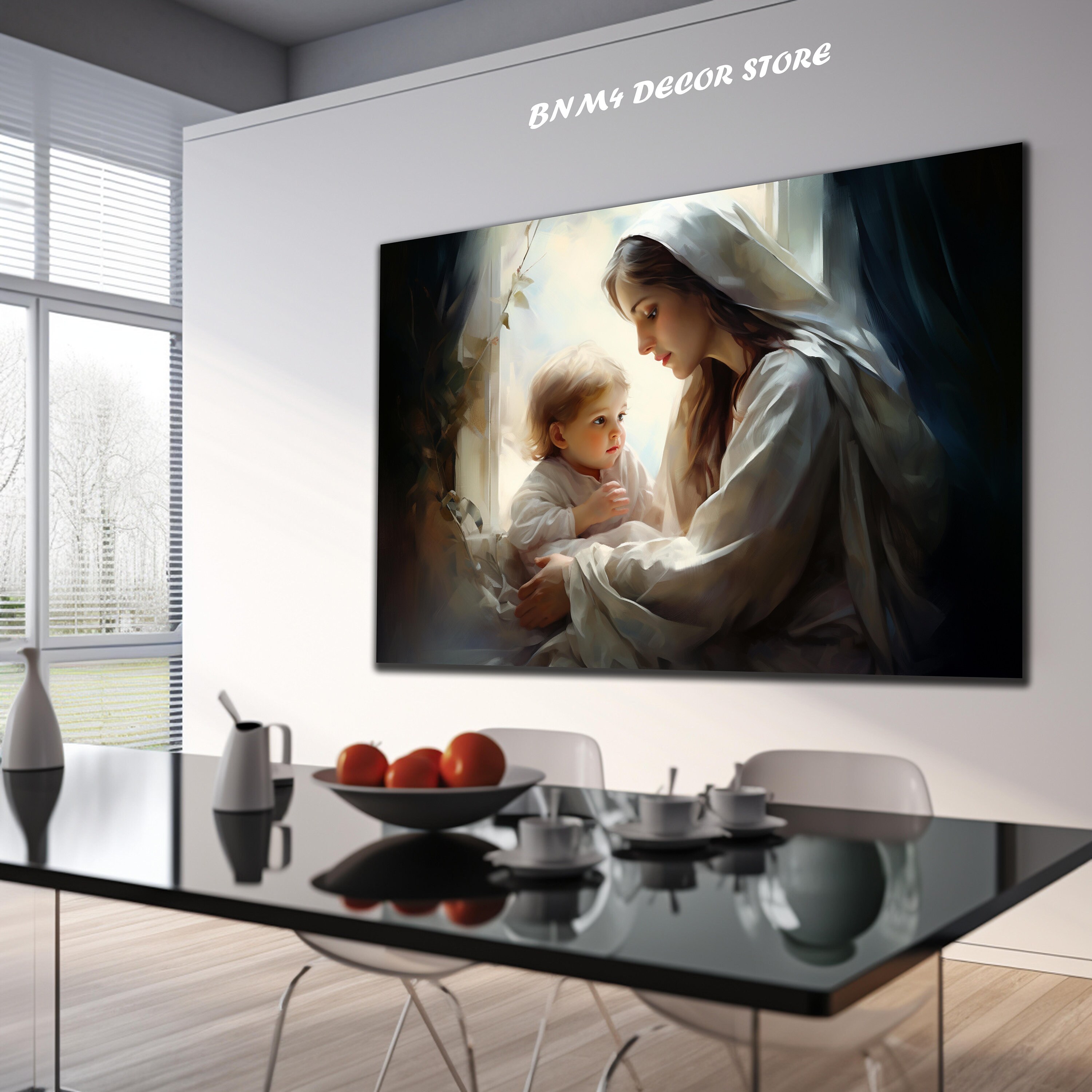 Tempered Glass Wall Art Virgin Mary and Jesus Glass Decor Catholic Wall ...