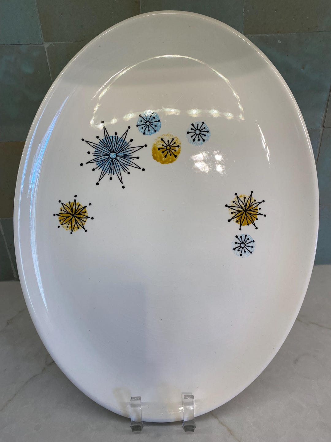 Mid Century Modern Stetson Pottery Oval Platter Star Explosion Hand ...