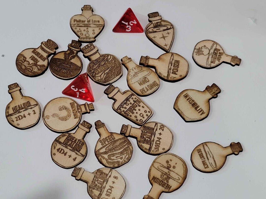 Wooden D&D Potion Tokens - Set of 15 Engraved Tokens - Etsy