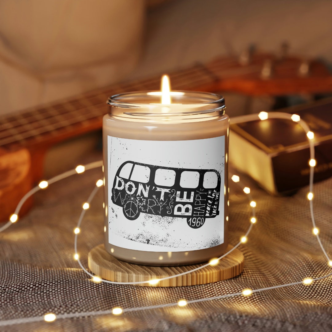 Don't Worry Be Happy Text With VW Bus Graphic on Soy Candle, Home Decor ...