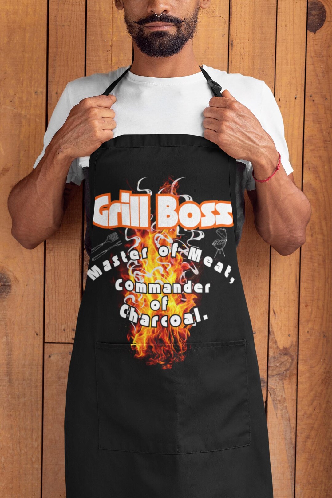 Grill Boss BBQ Apron | Master of Meat, Commander of Charcoal | Funny ...