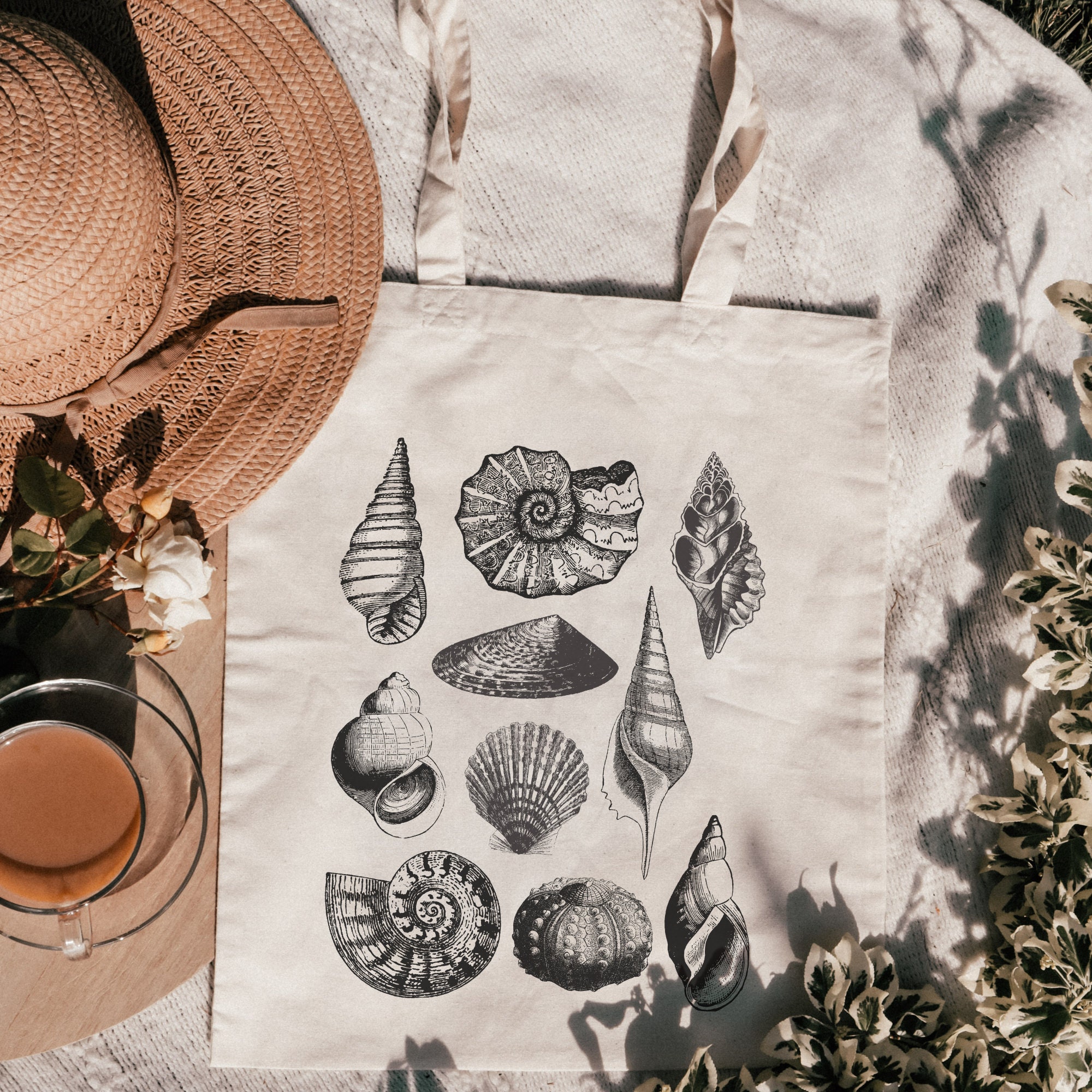 Retro Seashells Tote Bag, Spring Cottagecore Tote Bag, Shell Summer ...