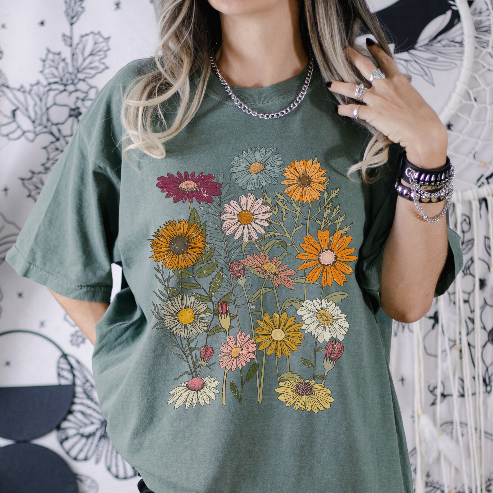 Retro Wildflower Shirt, Comfort Colors Oversized Spring Flower Shirt ...