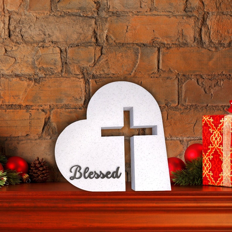 Heart With Cross Cutout "blessed" and Other Phrases | Home Décor Mantel ...