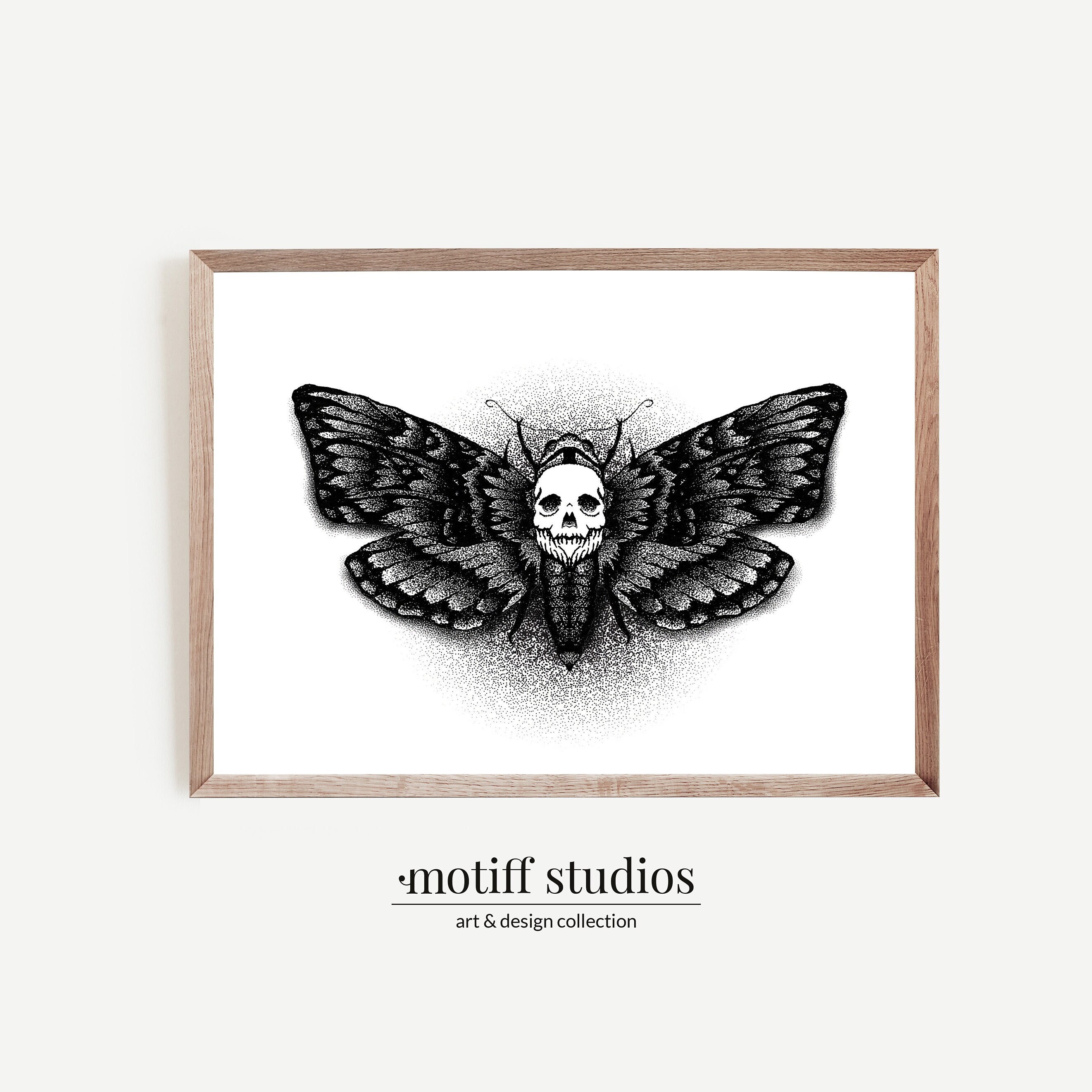 Death Head Moth Ink Stippling Wall Art Printable Dark Academia ...