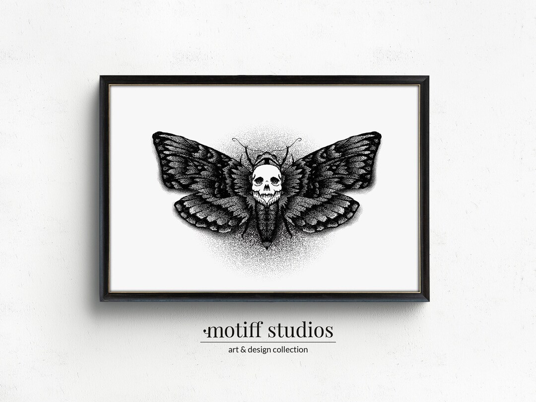Death Head Moth Ink Stippling Wall Art Printable Dark Academia ...