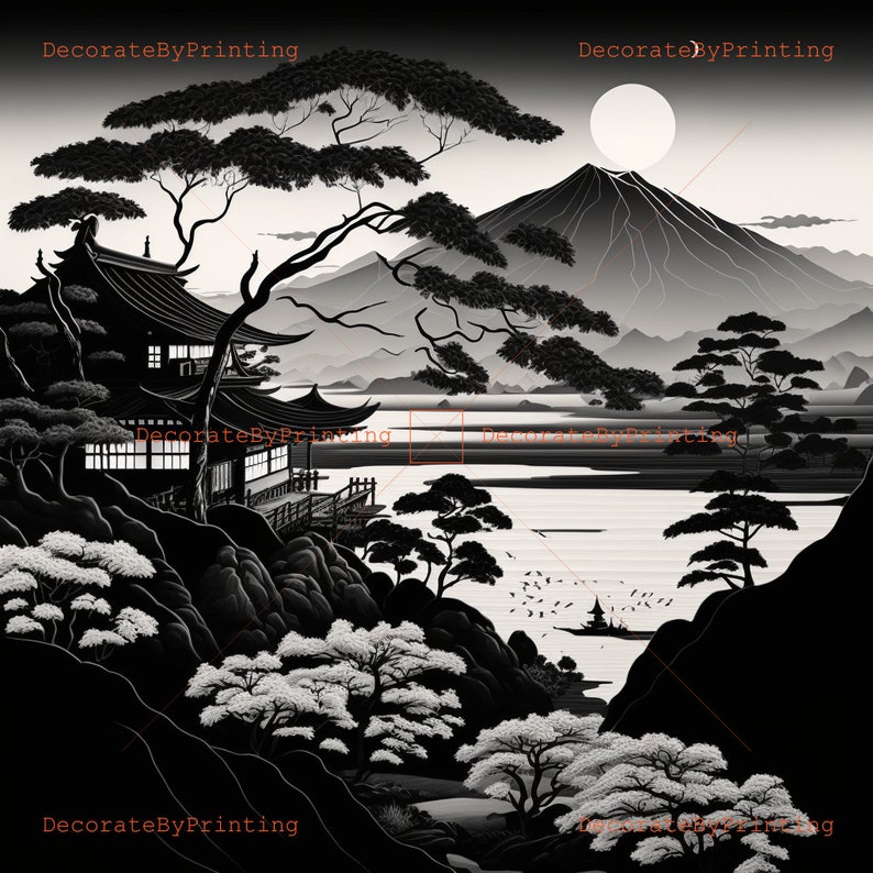 Antique Japanese Art Print - Black and White, Small Square Wall Art - Etsy