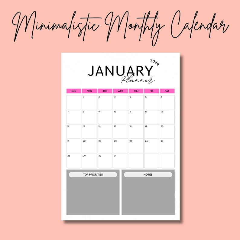 Editable Minimalist 2024 Monthly Calendar, Back to School, Teacher ...