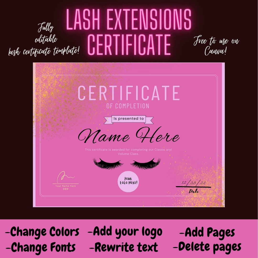 Lash Extensions Certificate, Eyelash Extensions, DIY Certificate ...