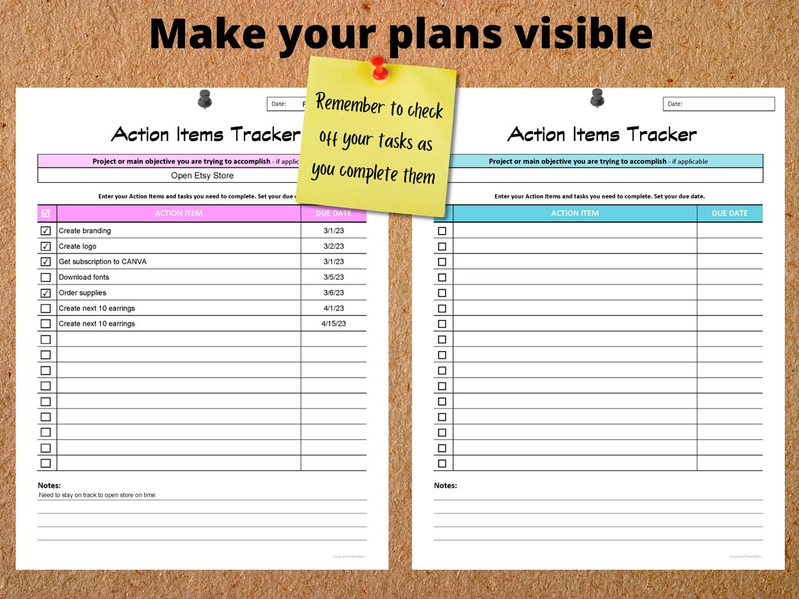 Action Items List Tracker - Etsy