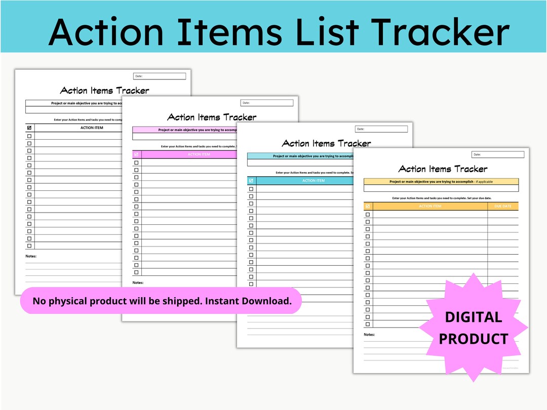 Action Items List Tracker - Etsy