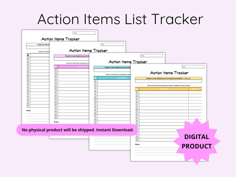 Action Items List Tracker - Etsy