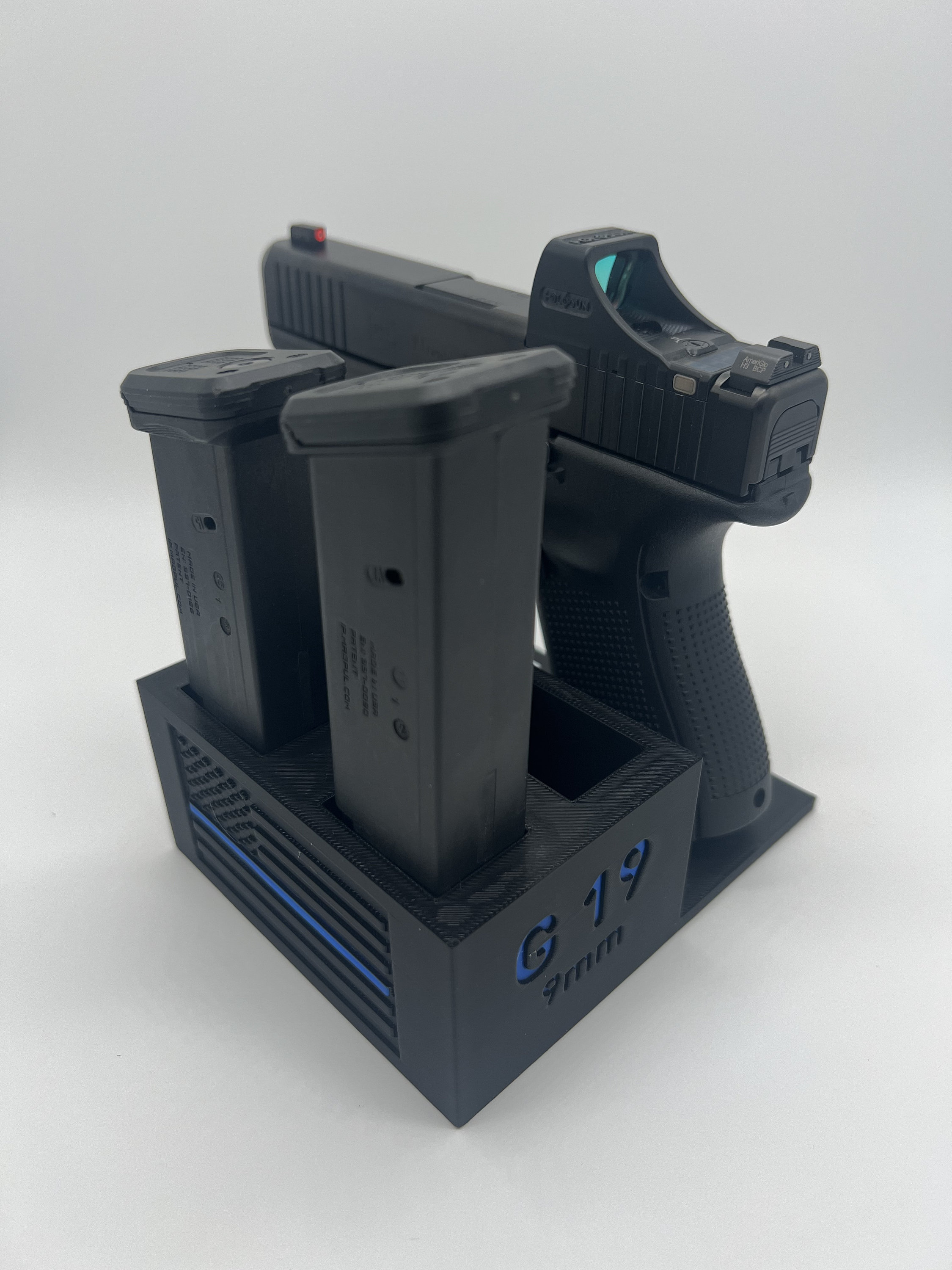 Pistol Stand / Safe Organizer for Glock 19 and 4 Magazines Thin Blue ...