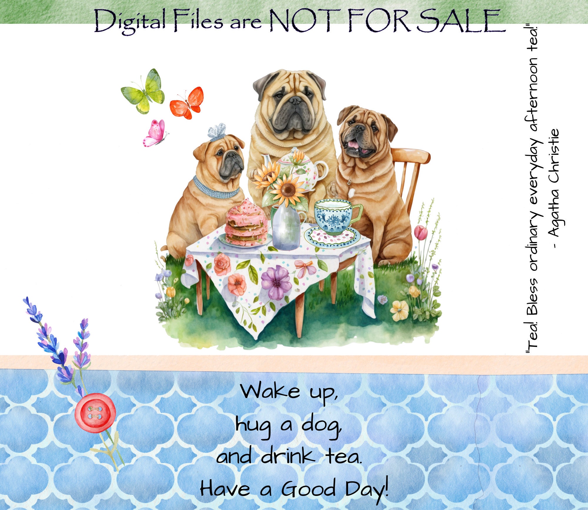 100. Sharpei Dogs Having Tea! FINISHED TUMBLER Made to Order, Tumbler ...