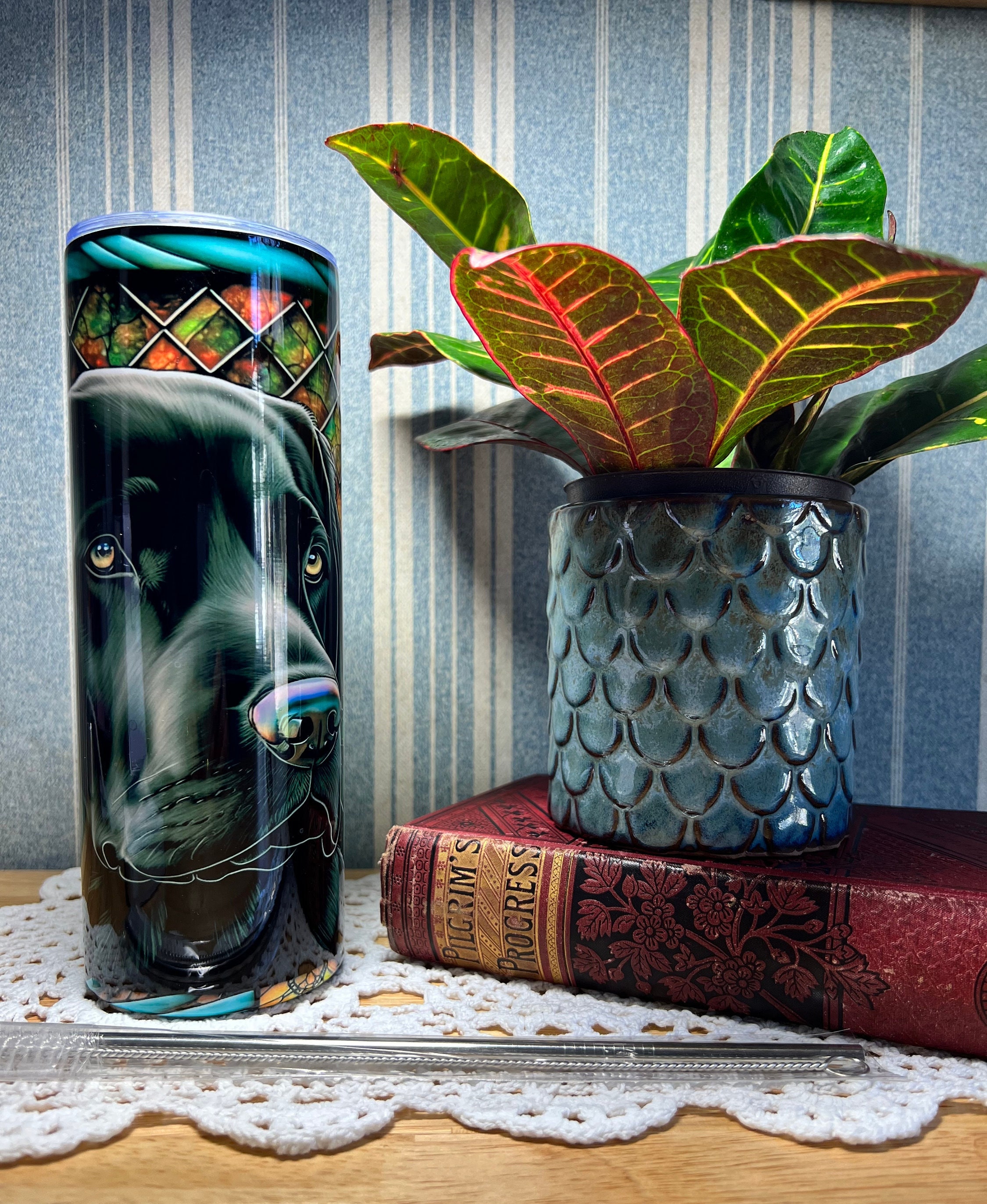 175. A Beautiful Stained Glass Black Lab Finished 20 Oz - Etsy