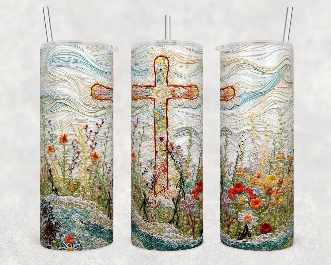 191. Embroidered Christian Cross - Finished Tumbler, 20 Oz Tumbler ...