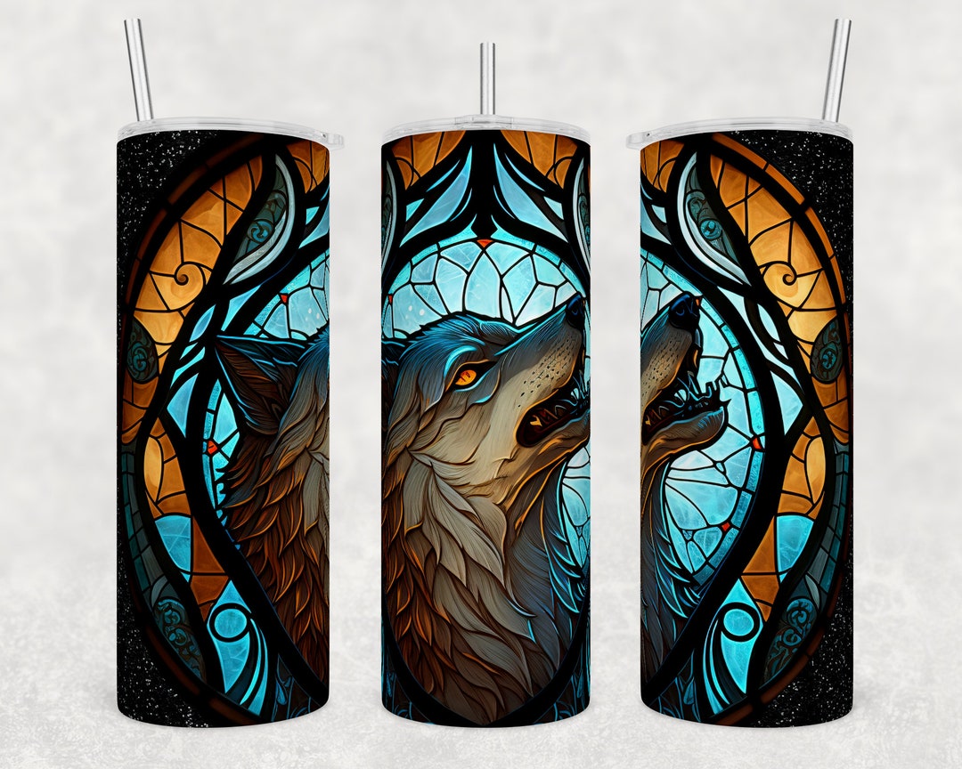 170. Stained Glass Wolf, Glass Wolf, Wolf, Finished Wolf Tumbler ...