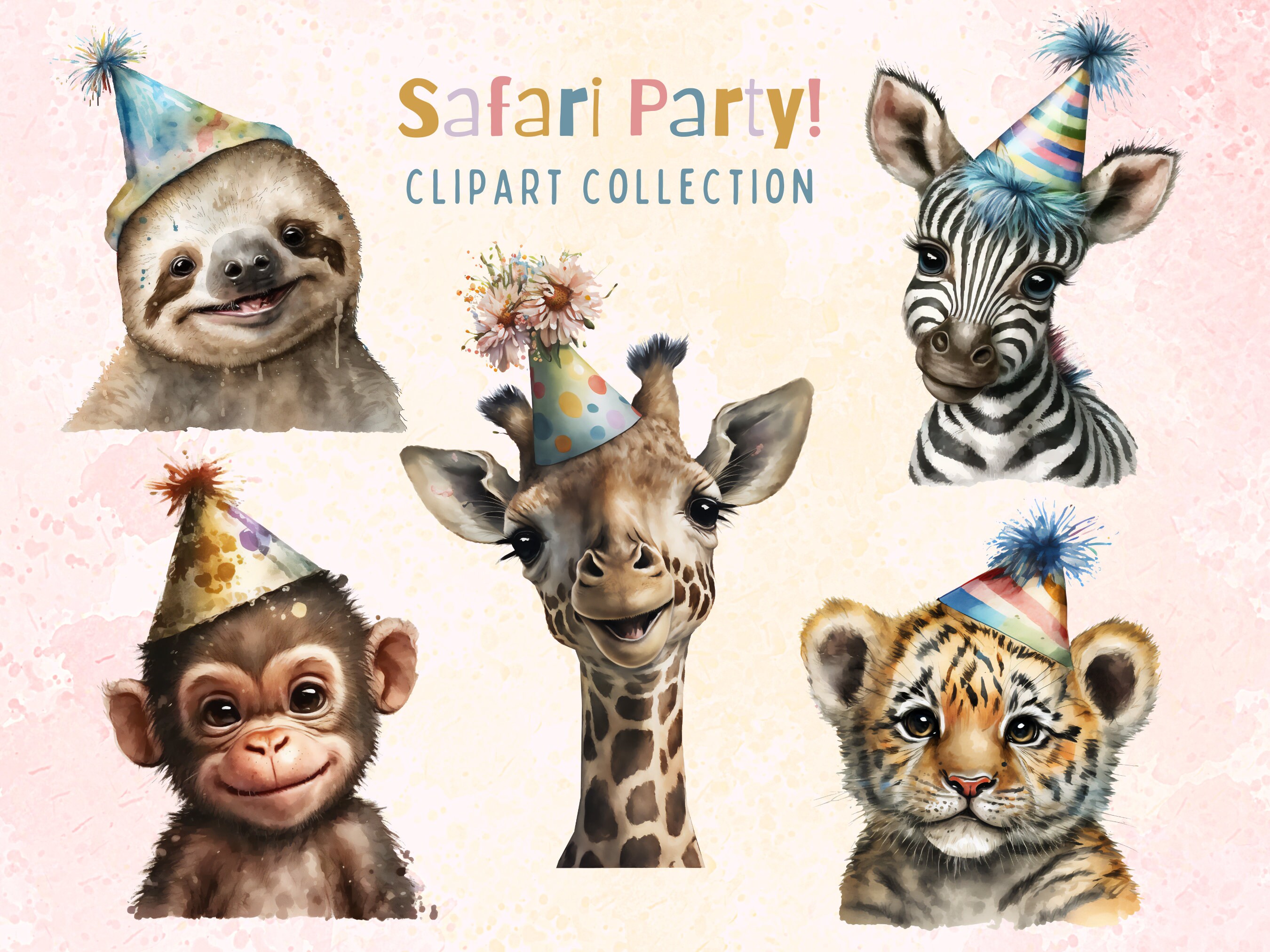 Cute Safari Animal Clipart Bundle, Digital Safari Animal PNG Clipart ...