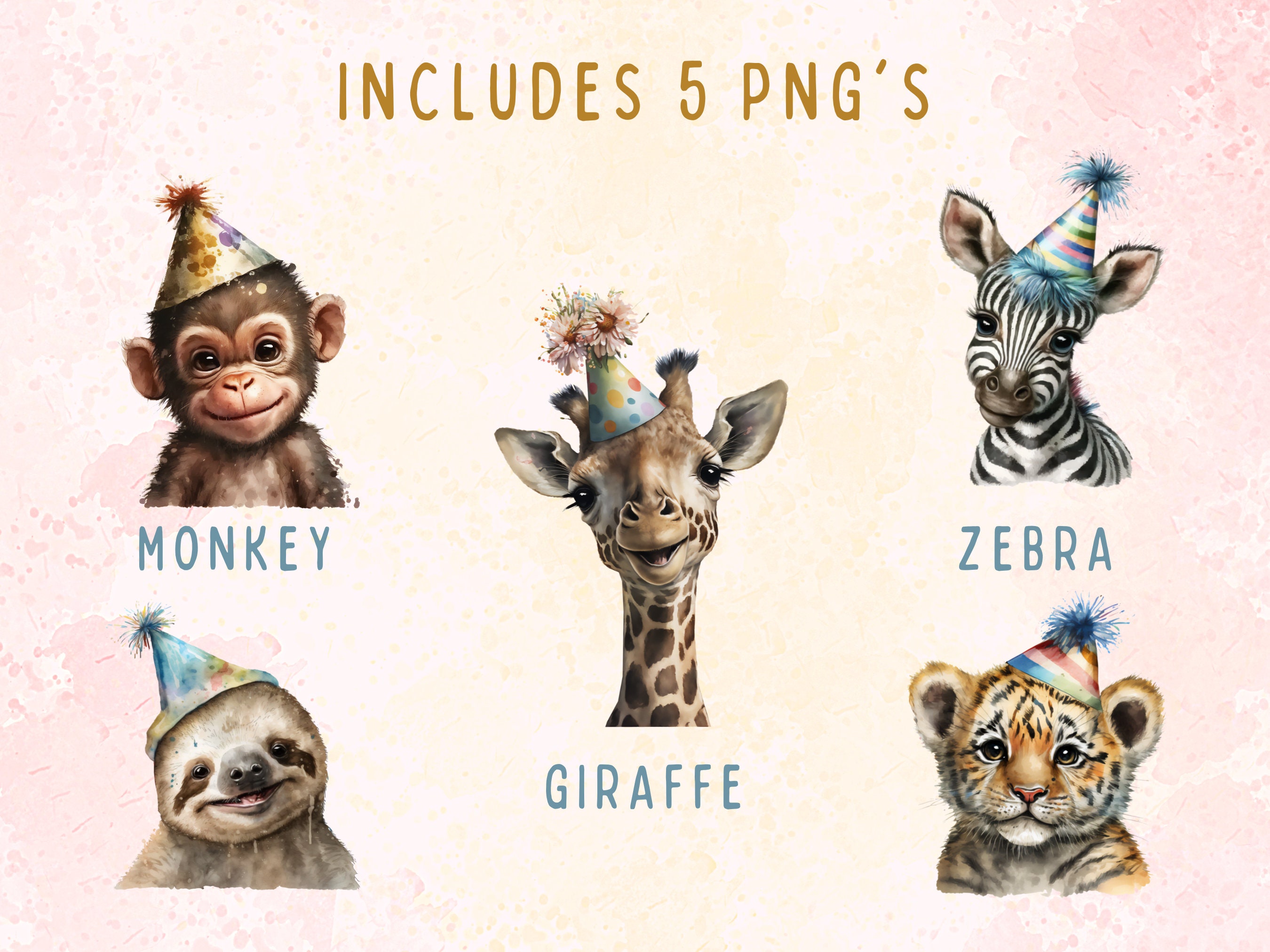 Cute Safari Animal Clipart Bundle, Digital Safari Animal PNG Clipart ...