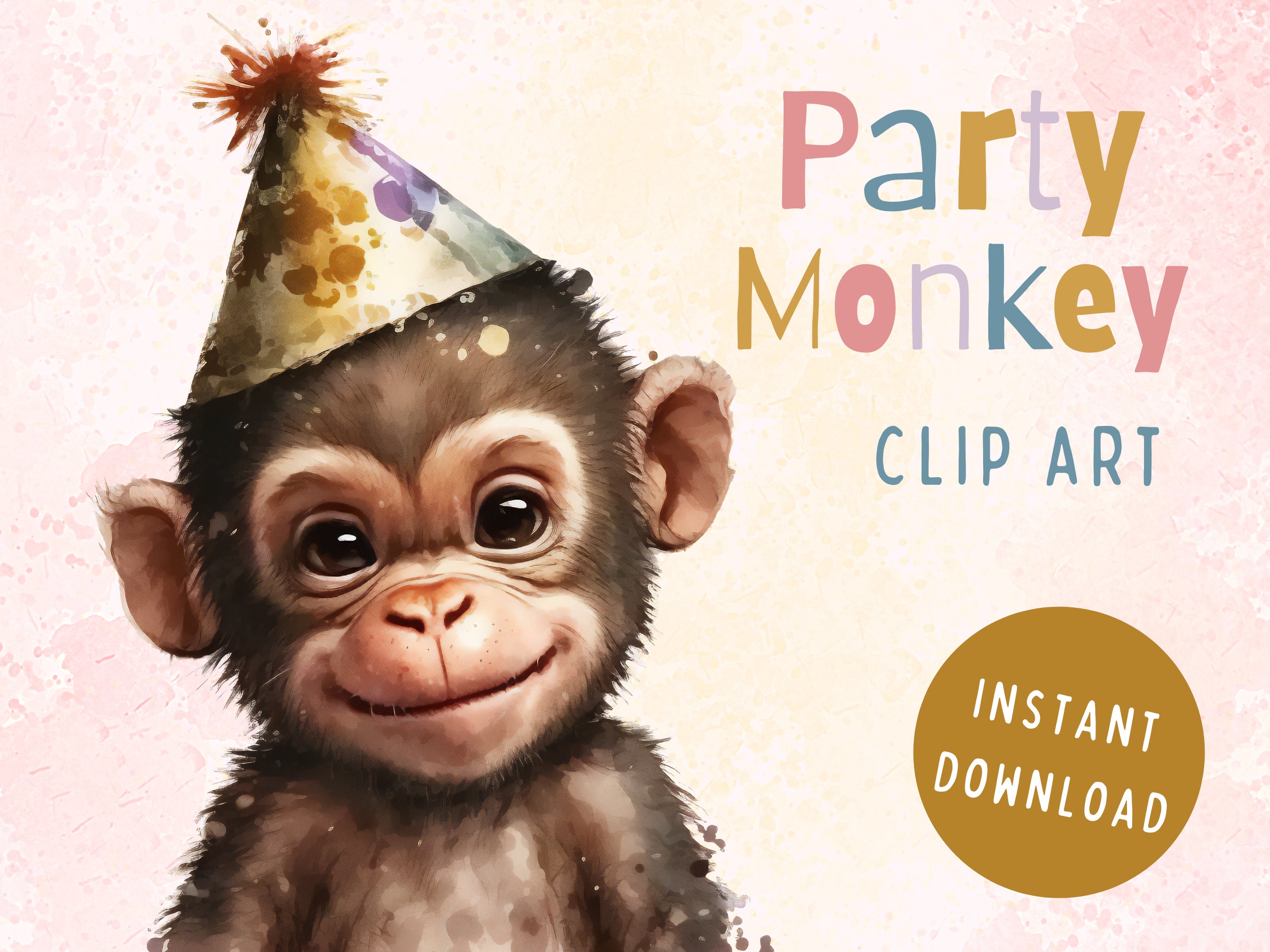 Cute Monkey Clipart, Digital Safari Animal PNG Clipart, Baby Monkey ...