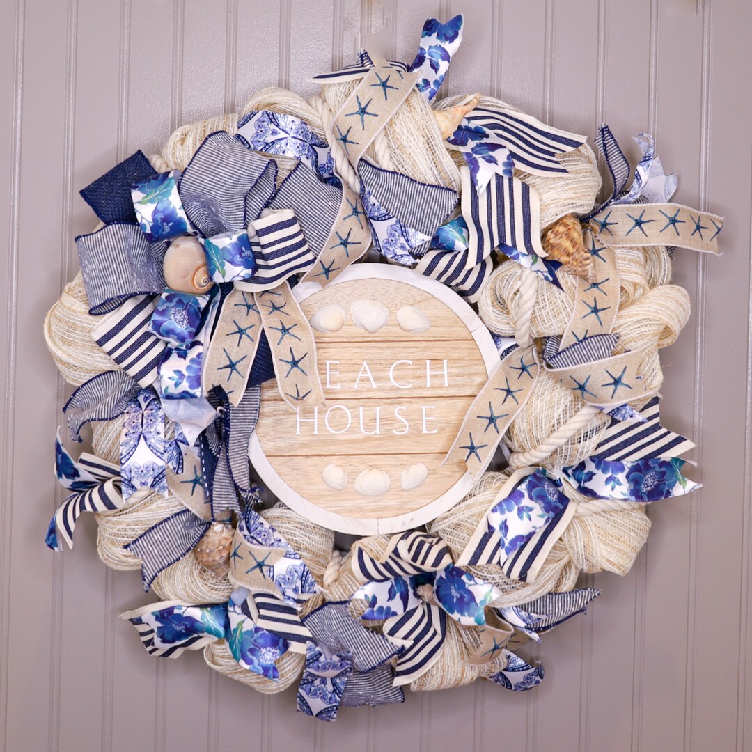 Gone Fishing Wreath, Beach Wreath, Ocean Decor, Sea and Sand, Starfish ...