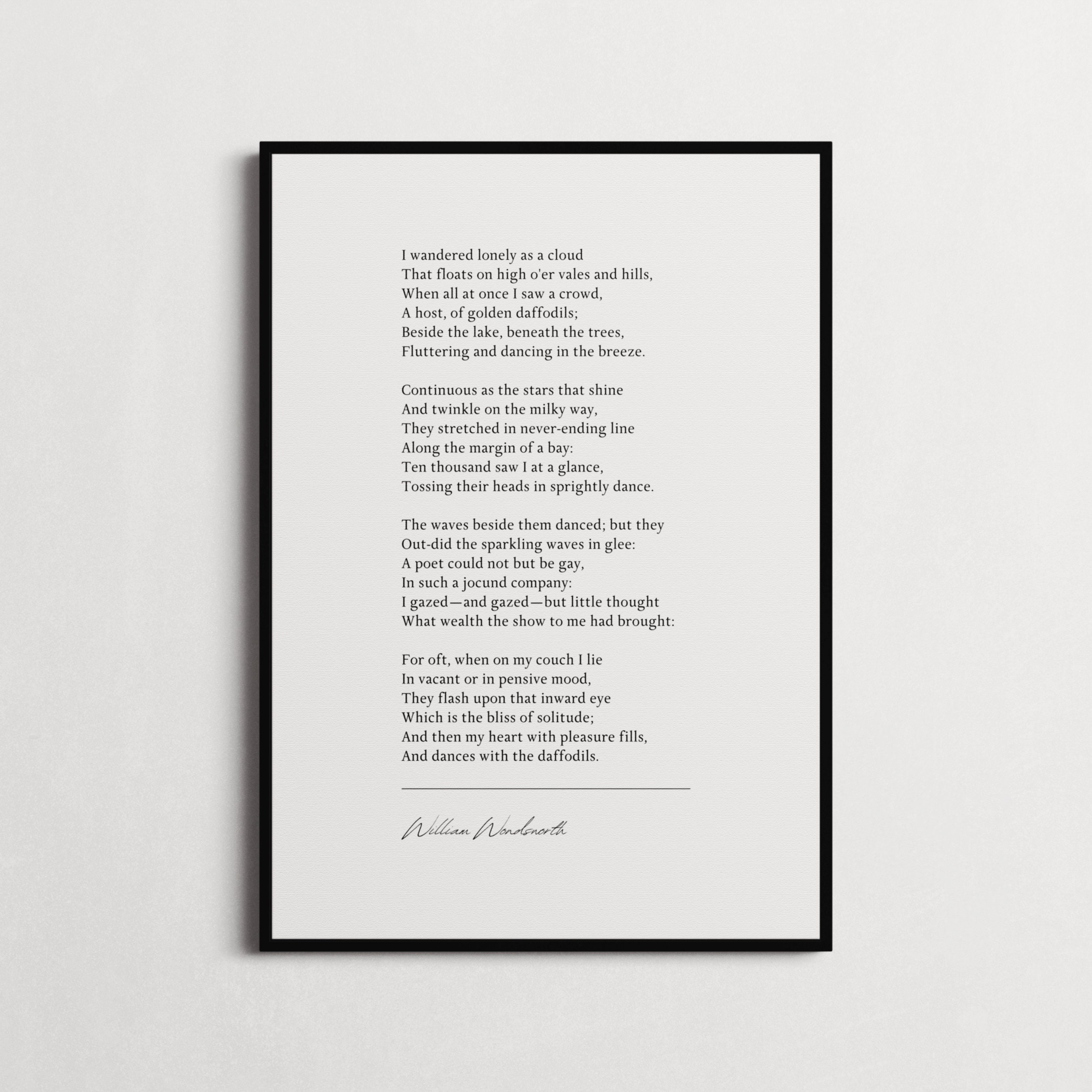 William Wordsworth I Wandered Lonely as a Cloud Poem Spring Poem Print ...
