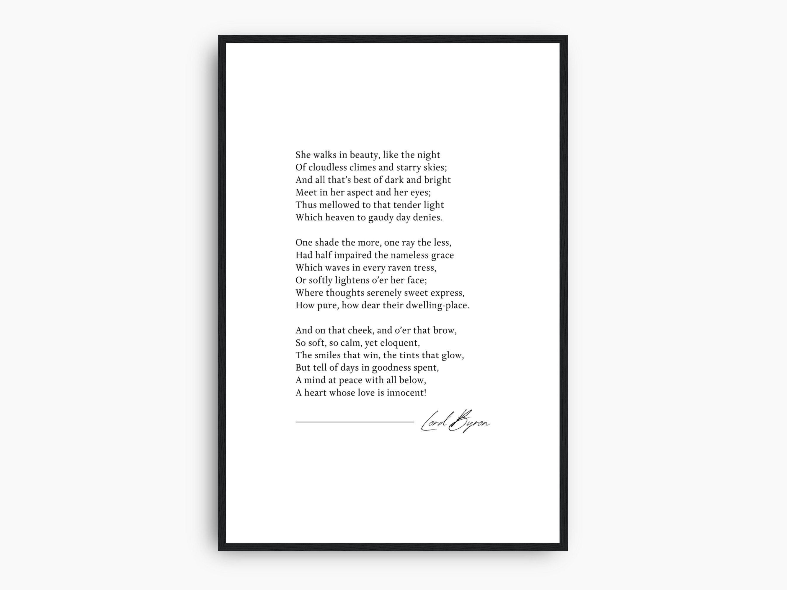 Lord Byron She Walks in Beauty Poem Love Poem Print George Gordon ...