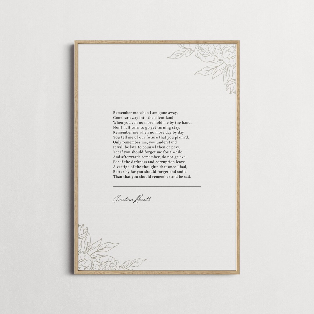 Christine Rossetti 'remember' Poems for Grief, Gifts for Loss Funeral ...
