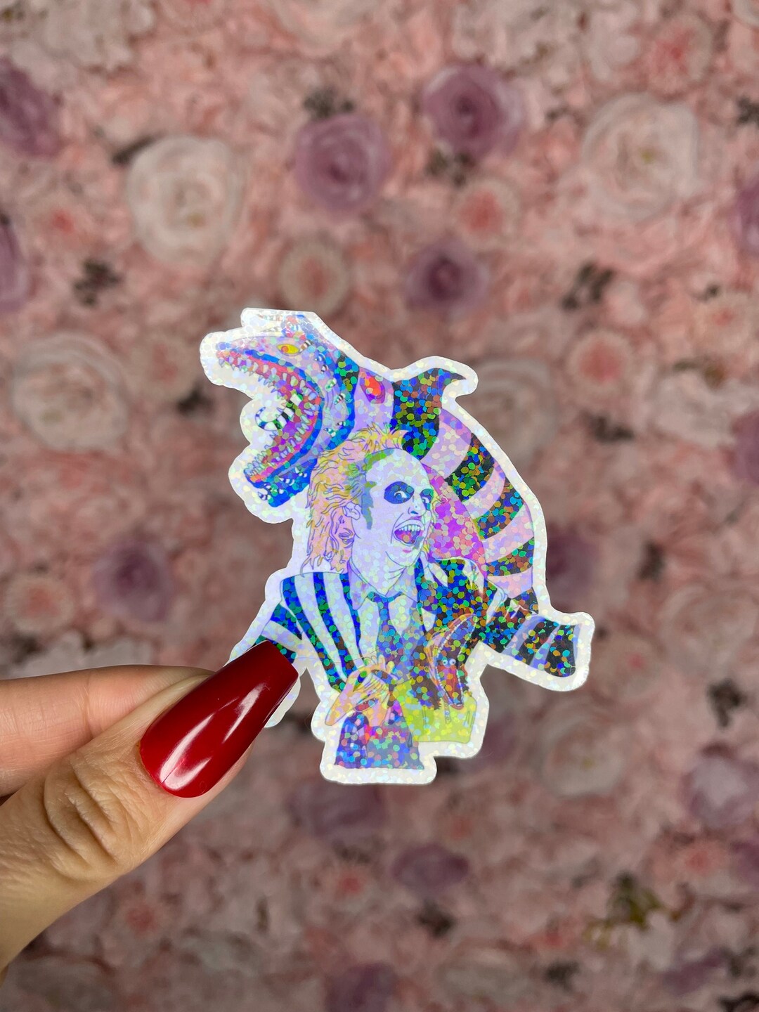 Beetlejuice Adam & Barbara Holographic Sticker/ Horror Stickers ...