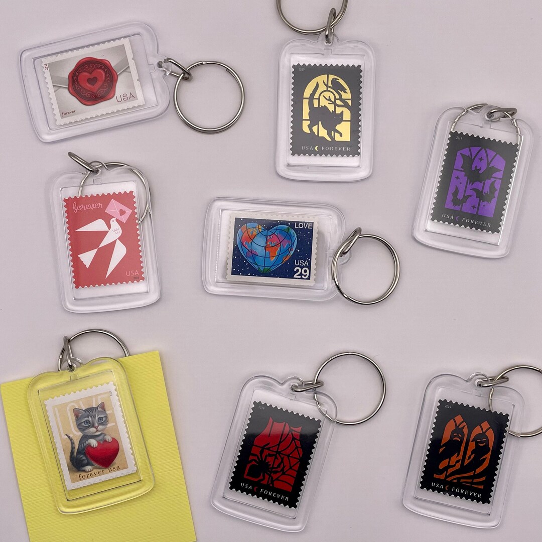 Postage Stamp Key Chain , Real Mint Postage Stamp Keychain Gift ...
