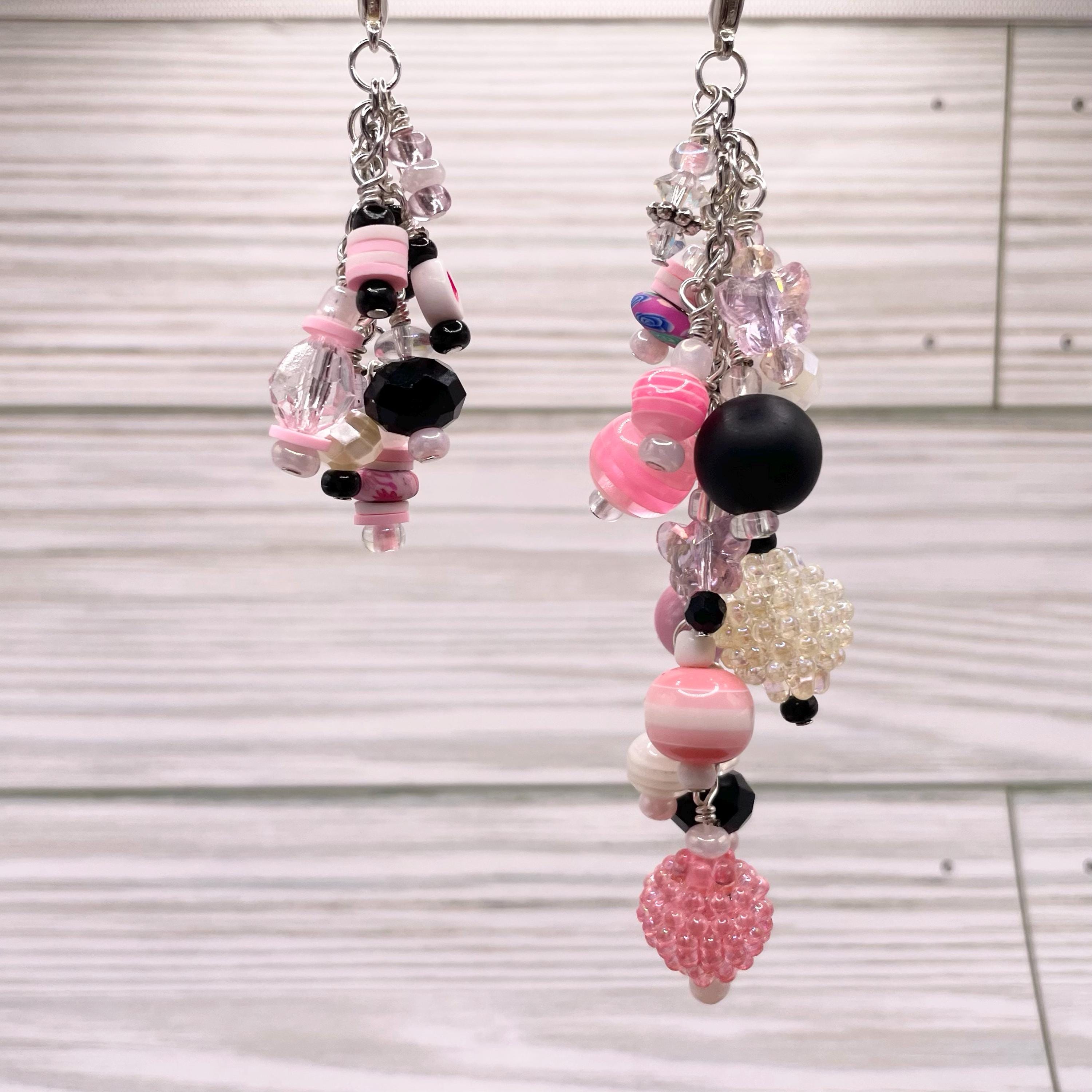 Pink Beaded Charm Dangle: Handmade Wire Wrapped Purse/journal Accessory ...