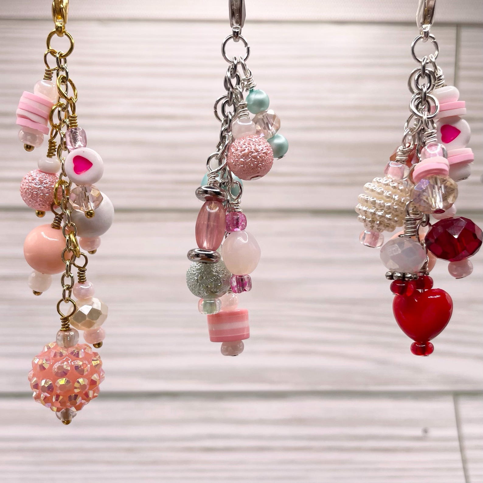 Pink Beaded Charm Dangle: Handmade Wire Wrapped Purse/journal Accessory ...