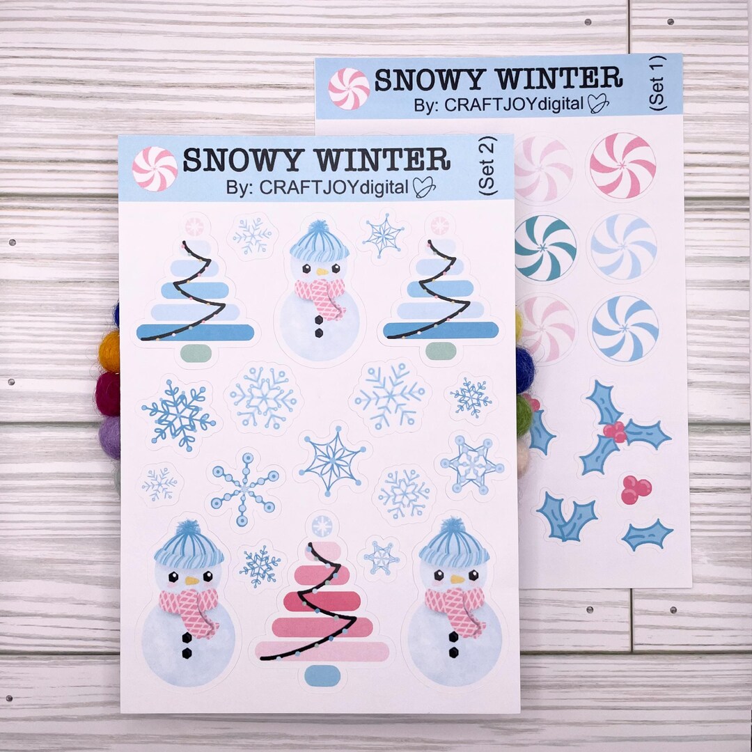Snowy Winter Sticker Sheet: Christmas, Snowflakes, Holly, Peppermint ...