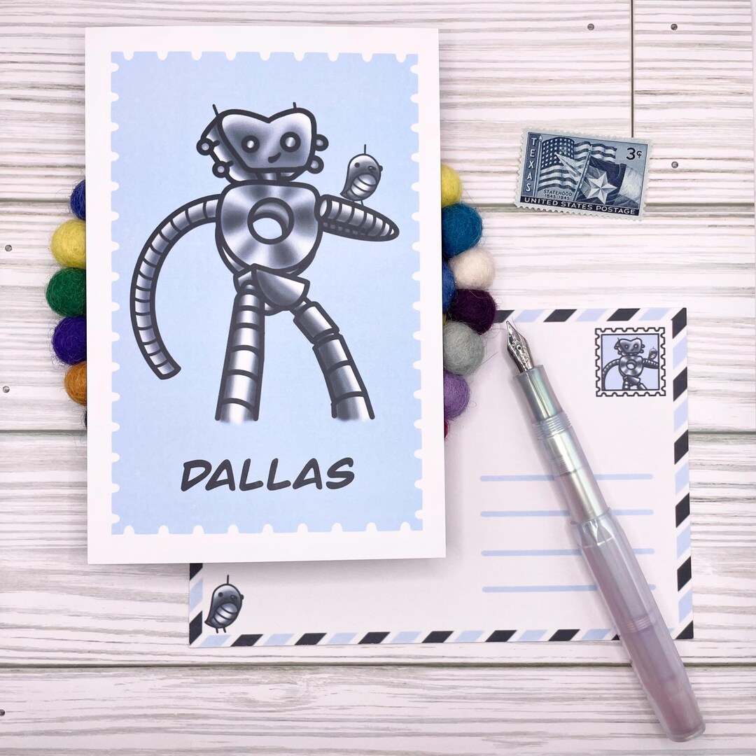 Dallas Postcard: Deep Ellum Robot Art, Texas Happy Mail (4x6) - Etsy