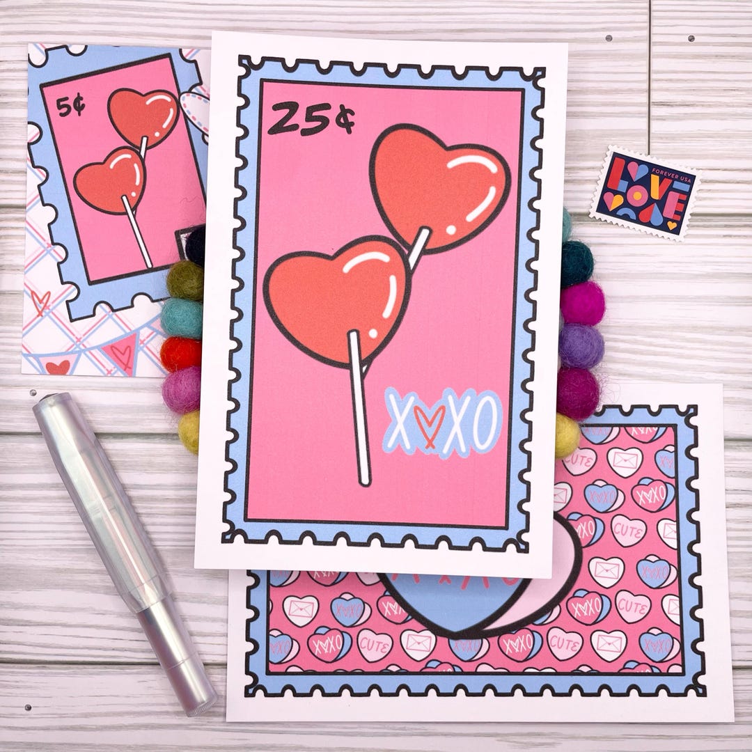 Valentines Postcard 4x6 | Love| Happy Mail | Heart Lollipop ...