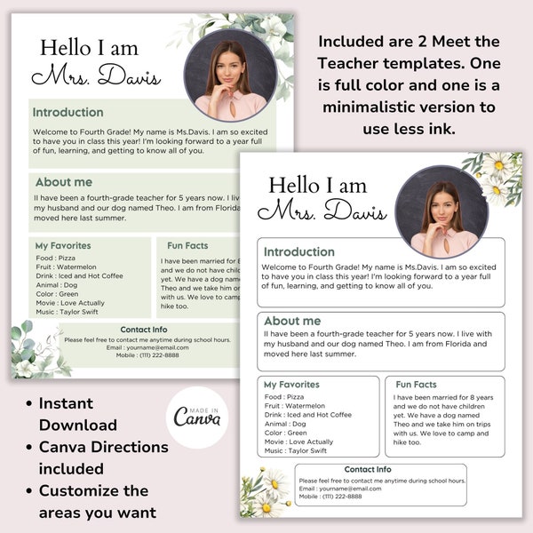 Meet the Teacher Template - Etsy