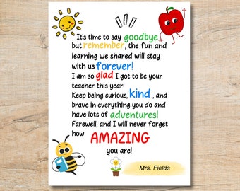 Printable End of School Year Letter for Students, Poem Gift From ...