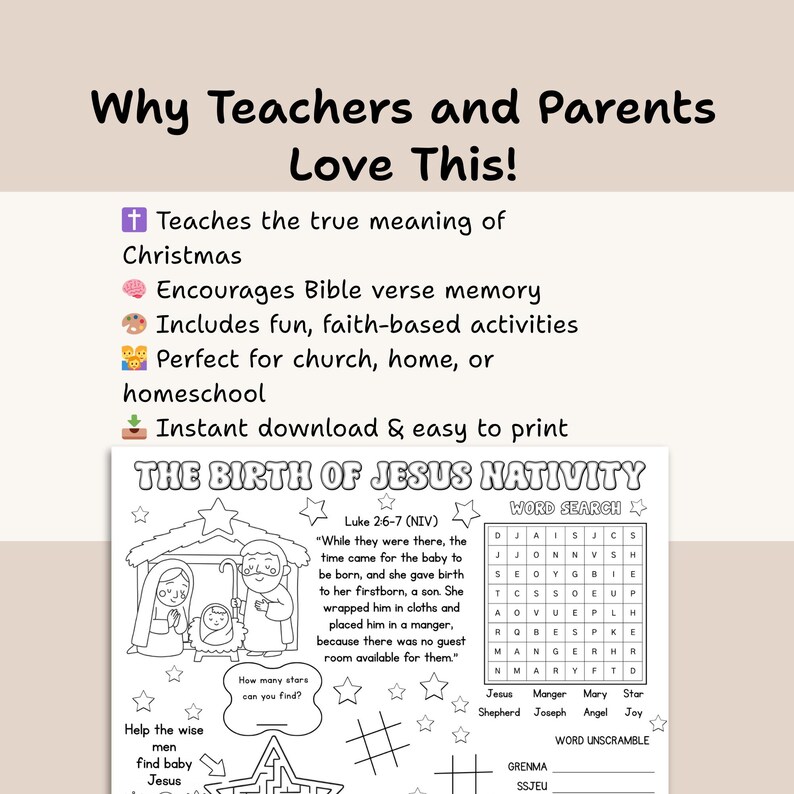 Nativity Activity Placemat, Happy Birthday Jesus Printable, Sunday ...