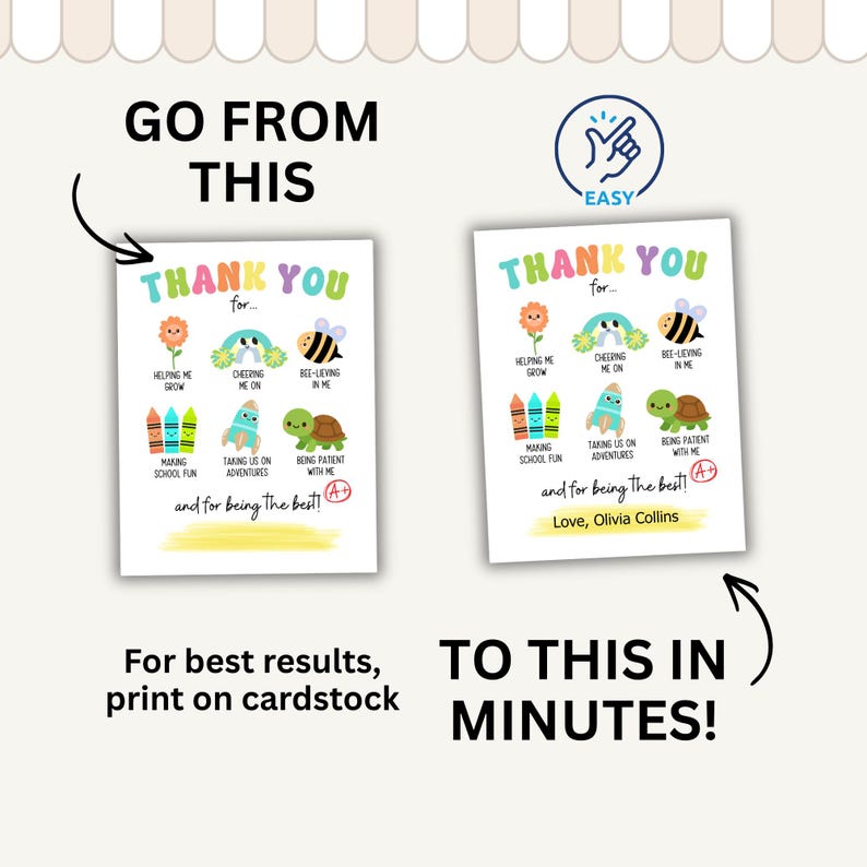 Personalized Teacher Thank You Printable for Teacher Appreciation ...