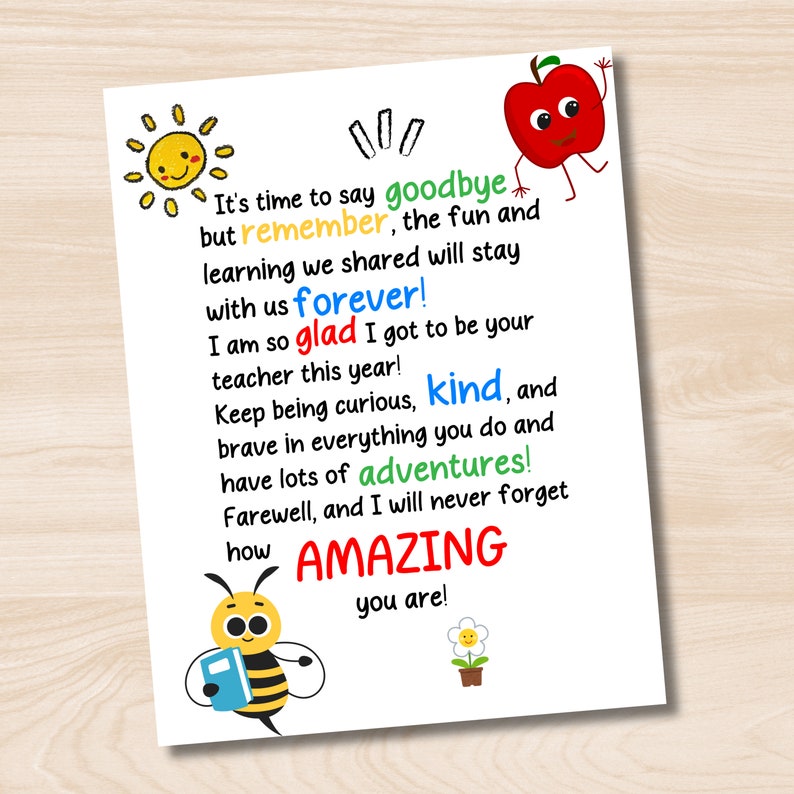 End of School Year Letter Printable, Goodbye Letter to Student ...
