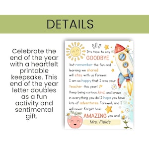 Goodbye Letter From Teacher, End of School Year Letter, Teacher to ...