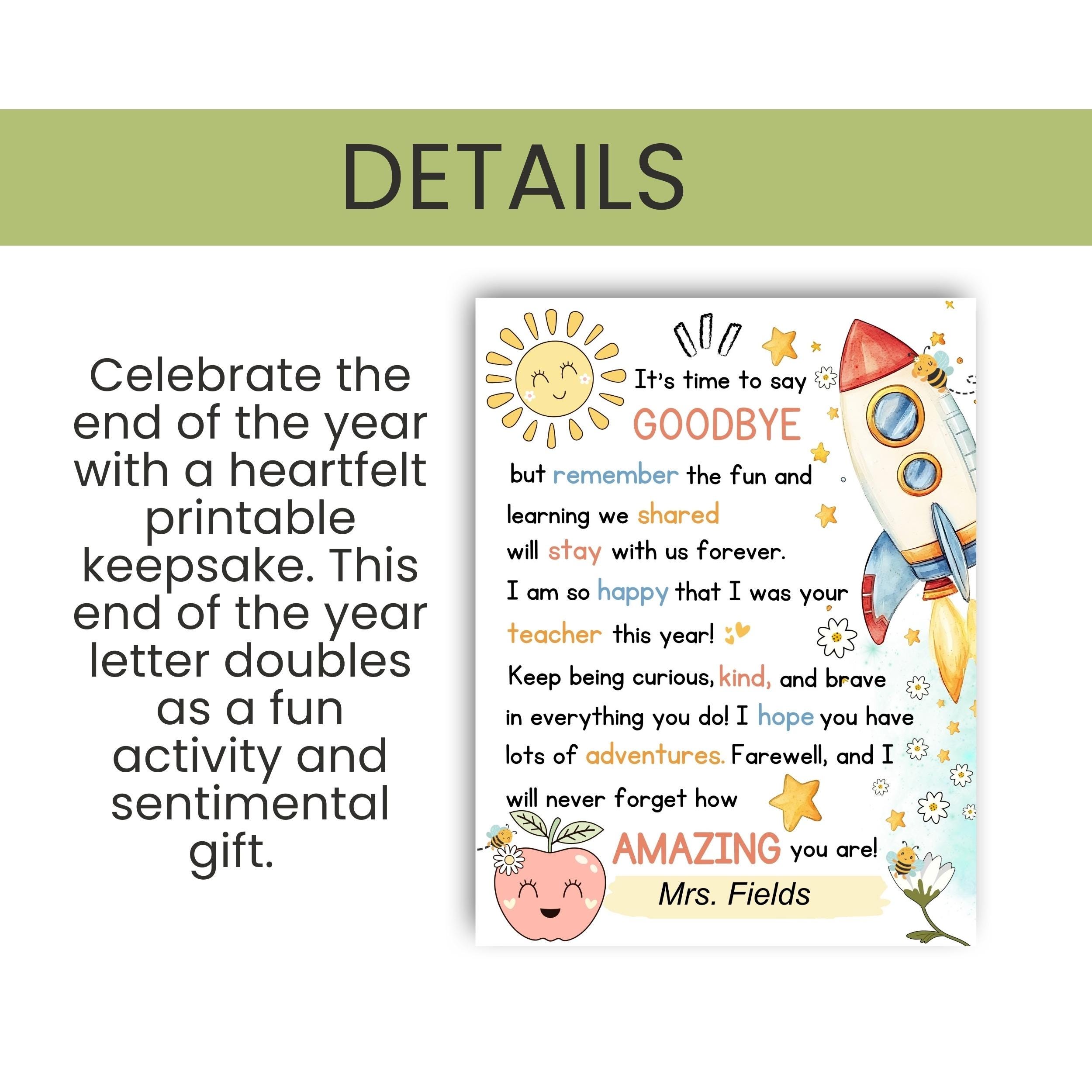 Goodbye Letter From Teacher, End of School Year Letter, Teacher to ...