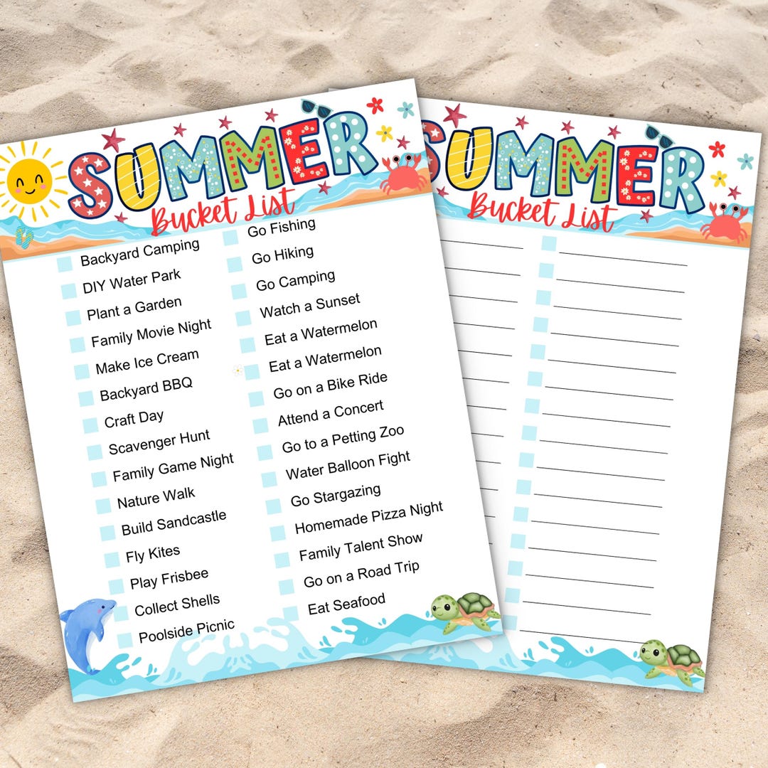 Summer Bucket List Printable, Family Fun Activities, Fillable PDF - Etsy UK