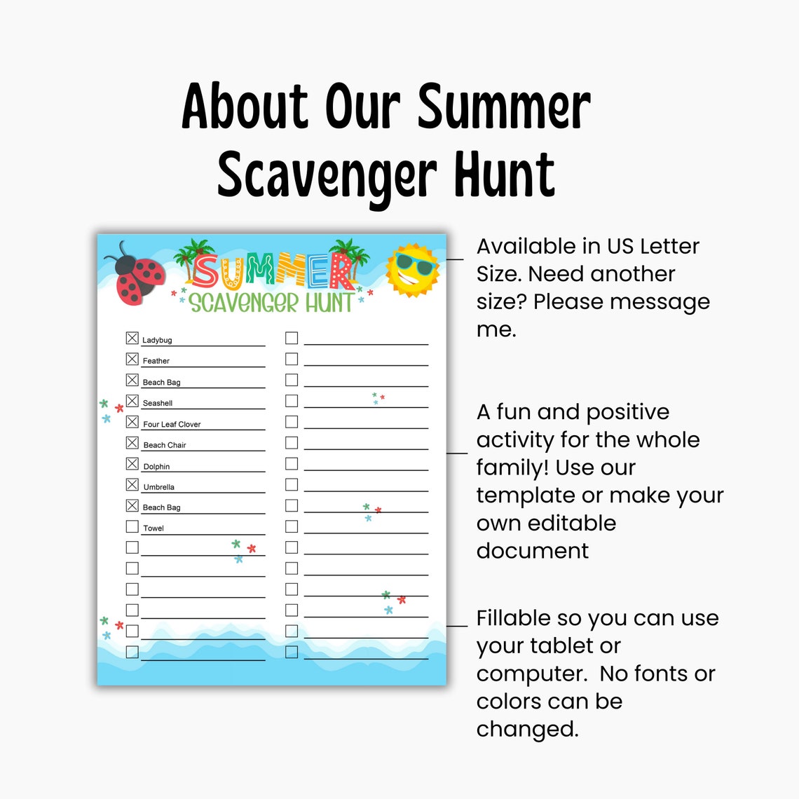 Editable Summer Scavenger Hunt Printable, Summer Activities for Kids ...